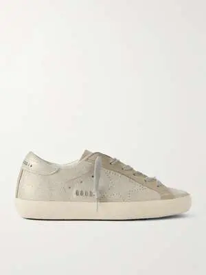 GOLDEN GOOSE Super-star Distressed Glittered Sneakers - Beige