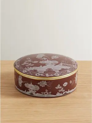 GINORI 1735 Gold-plated Porcelain Trinket Box Brown