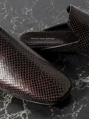Dries Van Noten Snake-effect Leather Mules - Brown