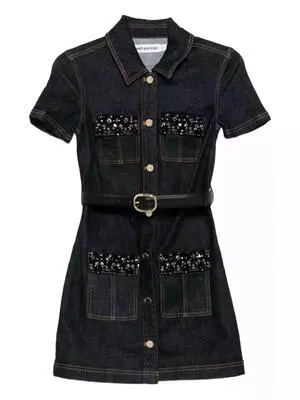 SELF-PORTRAIT Embellished Denim Mini Dress