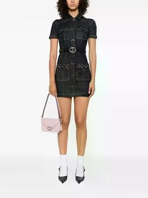 SELF-PORTRAIT Embellished Denim Mini Dress