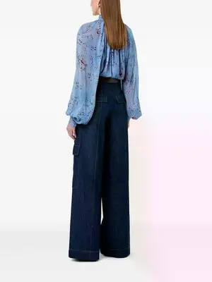 NICHOLAS Solene Floral-print High-neck Top - Blue