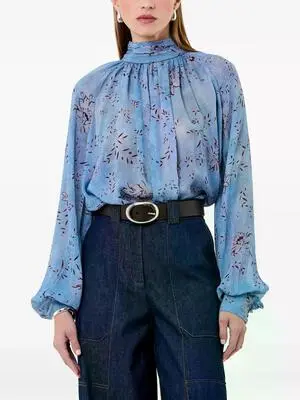 NICHOLAS Solene Floral-print High-neck Top - Blue