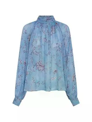 NICHOLAS Solene Floral-print High-neck Top - Blue