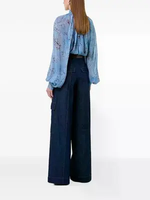 NICHOLAS Solene Floral-print High-neck Top - Blue