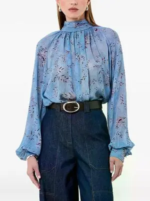 NICHOLAS Solene Floral-print High-neck Top - Blue