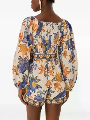 Farm Rio Lace-trimmed Floral Playsuit
