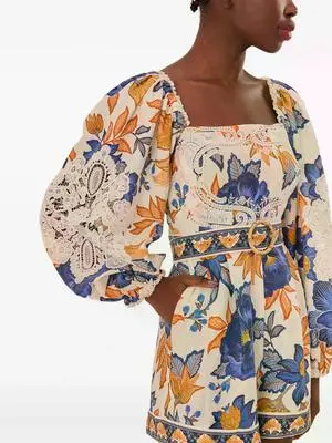 Farm Rio Lace-trimmed Floral Playsuit