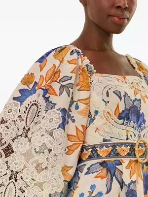 Farm Rio Lace-trimmed Floral Playsuit