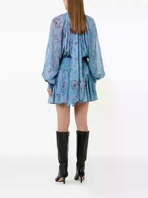 NICHOLAS Floral-print High-neck Mini Dress - Blue