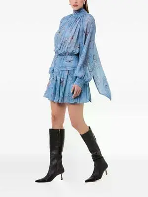 NICHOLAS Floral-print High-neck Mini Dress - Blue