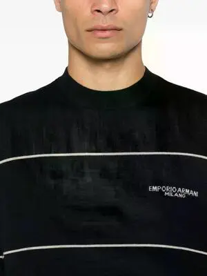 Emporio Armani Stripe-detail Wool Sweater - Black