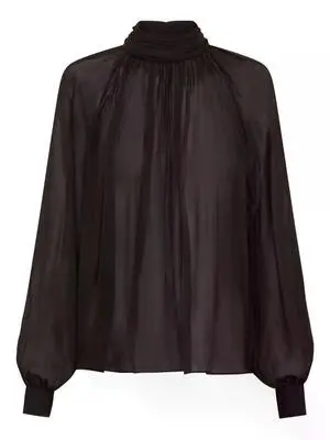 NICHOLAS Solene High-neck Balloon-sleeve Top - Brown