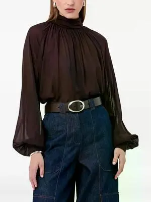 NICHOLAS Solene High-neck Balloon-sleeve Top - Brown