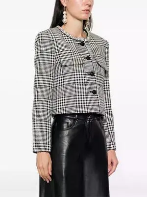 SELF-PORTRAIT Houndstooth Cropped Jacket - Black