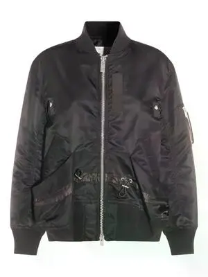 Sacai Bomber Jacket With Ruffled Hem - Black