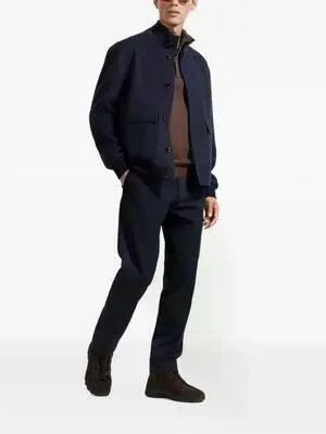 Zegna Pleated Cotton Trousers - Blue