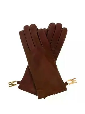 Moschino Logo-detail Leather Gloves - Brown