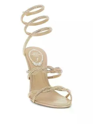 Rene Caovilla 105mm Braid Cleo Rhinestone-embellished Spiral-wrap Sandals - Neutrals