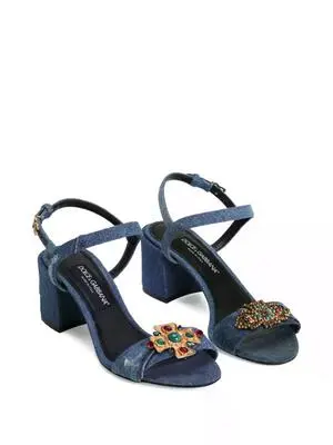 Dolce & Gabbana 60mm Jeweled Denim Sandals - Blue