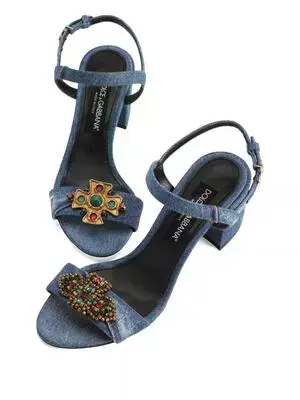 Dolce & Gabbana 60mm Jeweled Denim Sandals - Blue