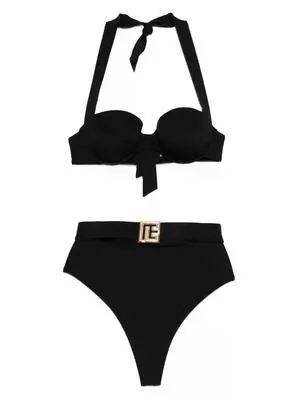 Balmain Halterneck Belted Bikini - Black