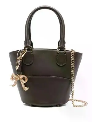 SELF-PORTRAIT Leather Bucket Bag With Crystal Bow Charm
