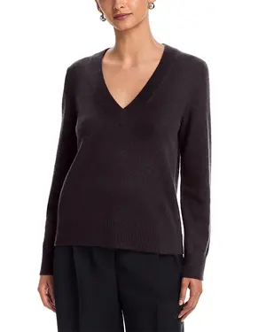 Aqua 100% Cashmere V-neck Sweater - Chocolate