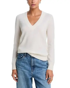 Aqua 100% Cashmere V-neck Sweater - Ivory