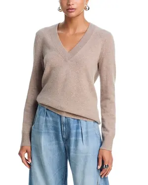 Aqua 100% Cashmere V-neck Sweater - Wheat