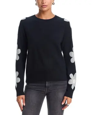 Aqua Floral Sleeve Cashmere Sweater Black Multi