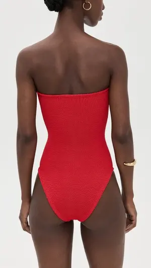 Hunza G Smocked Gingham Ruffle One Piece Swimsuit - Red/red