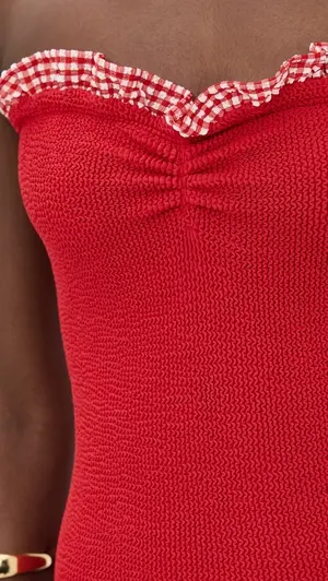 Hunza G Smocked Gingham Ruffle One Piece Swimsuit - Red/red