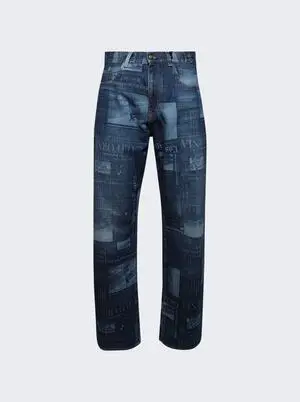 Palm Angels X La Times News Loose Denim Jeans - Blue