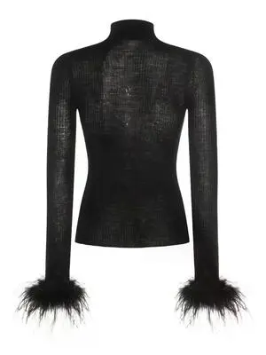 Blumarine Feather-trimmed Ribbed-knit Jumper