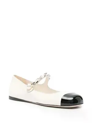Miu Miu Chain-link Embellished Leather Ballerinas - Neutrals