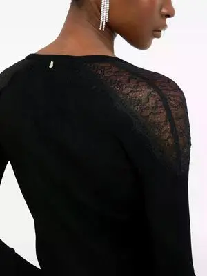 Liu Jo Lace-trimmed Ribbed Cardigan - Black