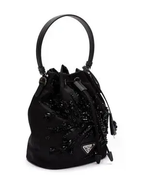 Prada Enamel Triangle-logo Tote Bag - Black