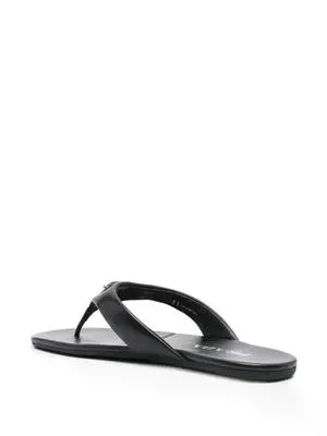 Prada Enamel-triangle Leather Flip Flops - Black