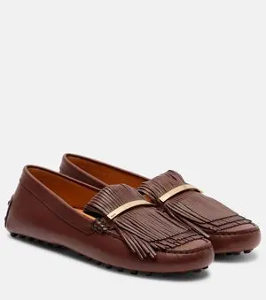 TOD'S Gommino Fringed Leather Driving Shoes - Brown