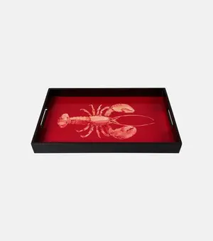 LES-OTTOMANS Lobster Lacquered Wooden Tray - Multicoloured