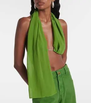 Christopher Esber Open-back Silk Georgette Top - Green