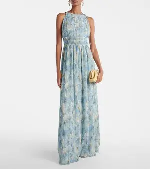 Veronica Beard Yardley Floral Pleated Chiffon Gown