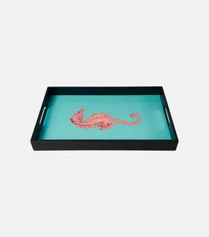 LES-OTTOMANS Seahorse Lacquered Wooden Tray - Multicoloured