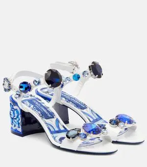 Dolce & Gabbana Majolica Embellished Leather Sandals - Blue