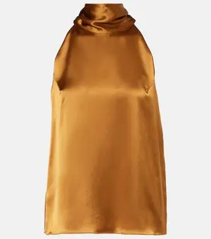 Galvan Sienna Halterneck Satin Top - Brown