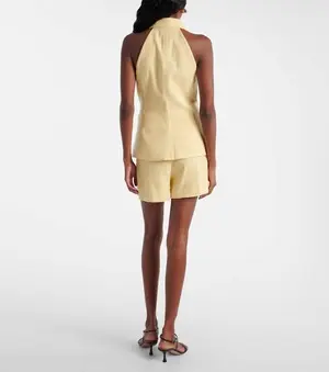 Veronica Beard Orlinda Halterneck Linen-blend Vest - Yellow