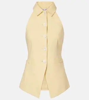 Veronica Beard Orlinda Halterneck Linen-blend Vest - Yellow