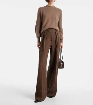 Max Mara Ponza Cotton And Wool-blend Wide-leg Pants - Brown