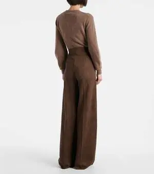 Max Mara Ponza Cotton And Wool-blend Wide-leg Pants - Brown